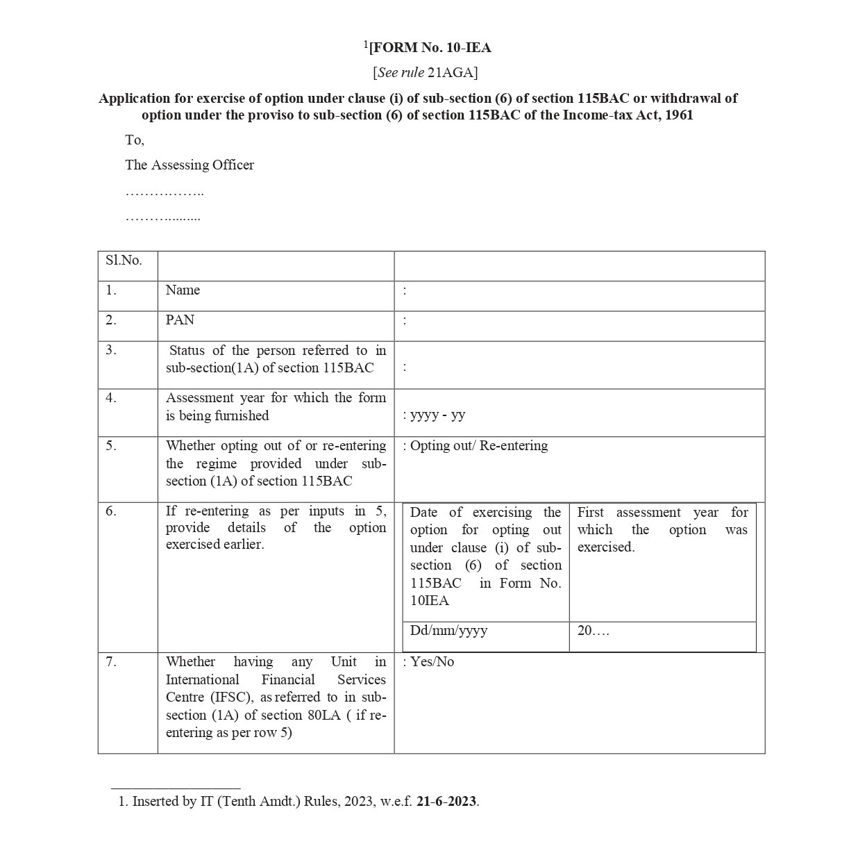 Form 10 IEA | Filing of Form 10IEA